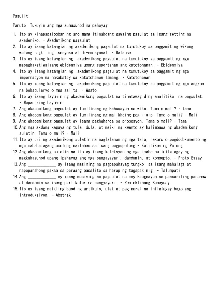 Pagsulat Pasulit | PDF