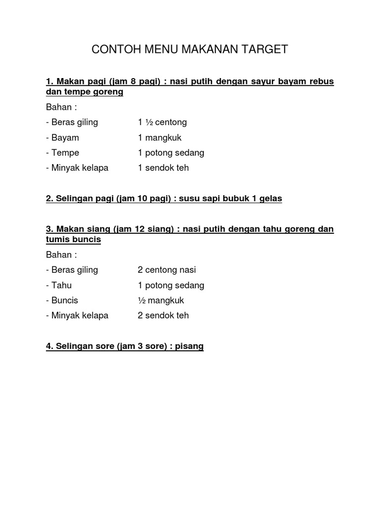 Contoh Menu Makanan Target | PDF