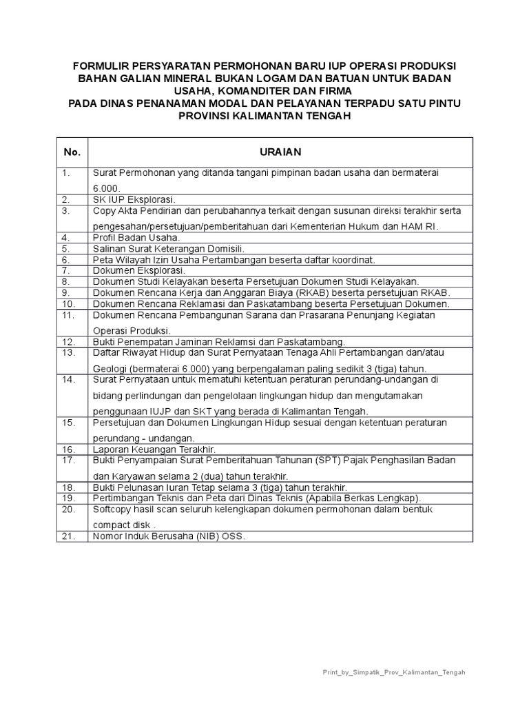 Persyaratan Izin Usaha Pertambangan | PDF