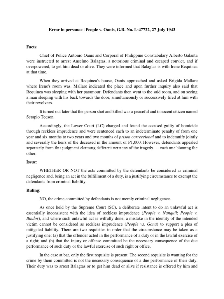 Homicide Ruling in People v. Oanis Case | PDF | Negligence | Crime ...