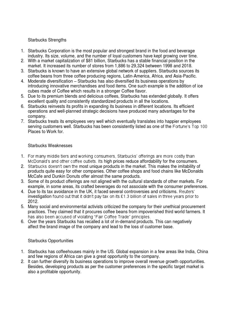 Starbucks SWOT | Download Free PDF | Starbucks | Coffee