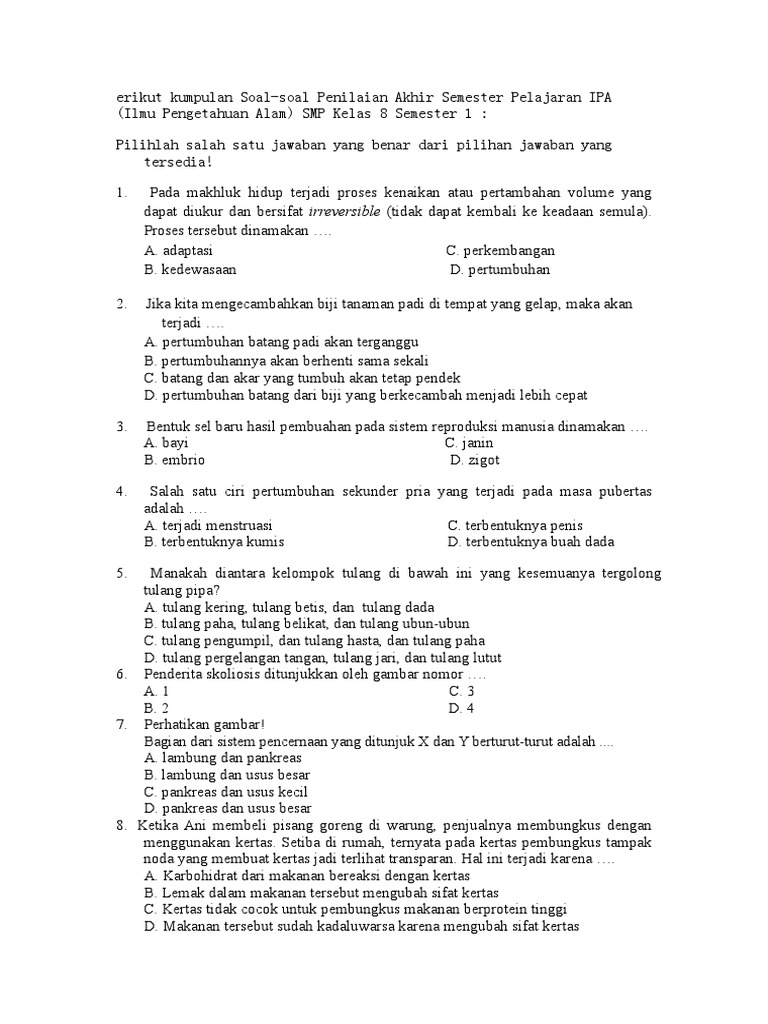 Kumpulan Soal Ipa Kelas 8 Pdf