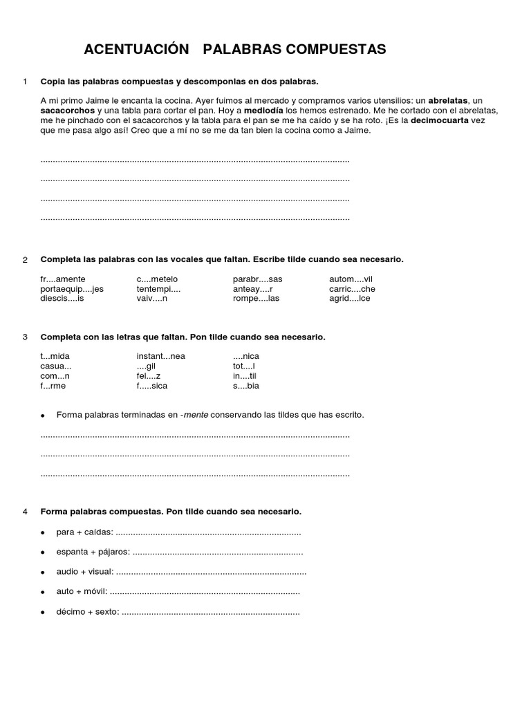6º Ep Palabras Compuestas Acentuación | PDF | Hogar, jardinería y bricolaje