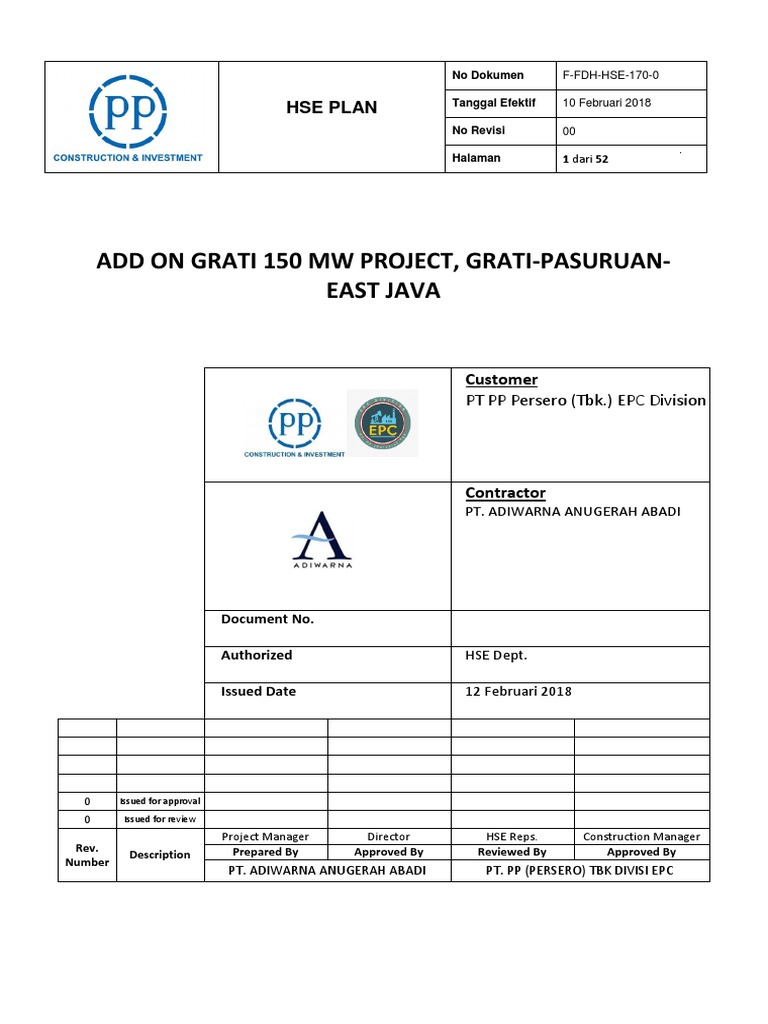Hse Plan Pt. Adiwarna (Contoh) | PDF