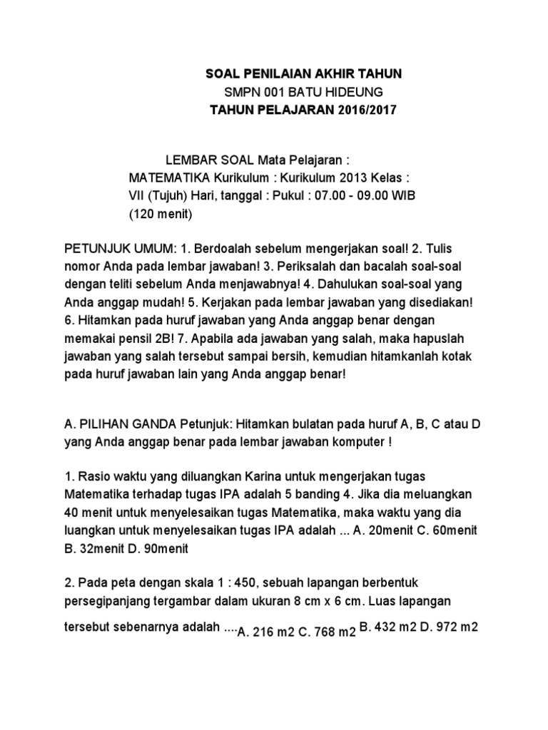 Matematika Kelas 7 K13 | PDF