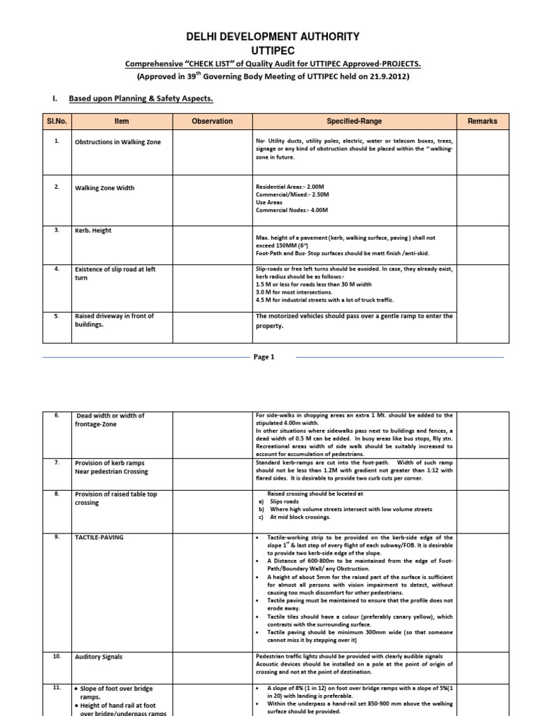 DDA Comprehensive Checklist | PDF | Civil Engineering | Transportation ...
