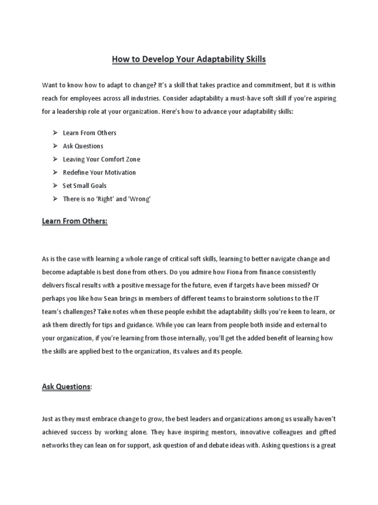 How To Develop Your Adoptability Skillsss | PDF | Motivation | Motivational