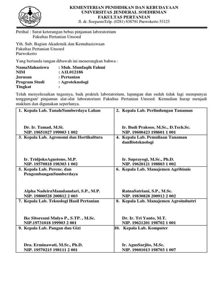 Surat Bebas Laboratorium | PDF