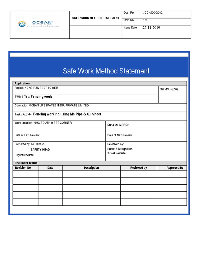 Fencing Work Safe Work Method Statement | PDF | Personal Protective ...