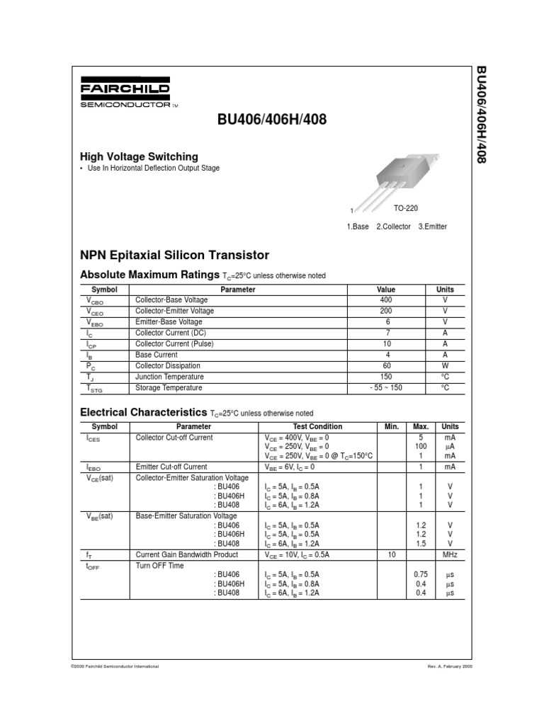 BU406 | PDF | Electrical Engineering | Electrical Components