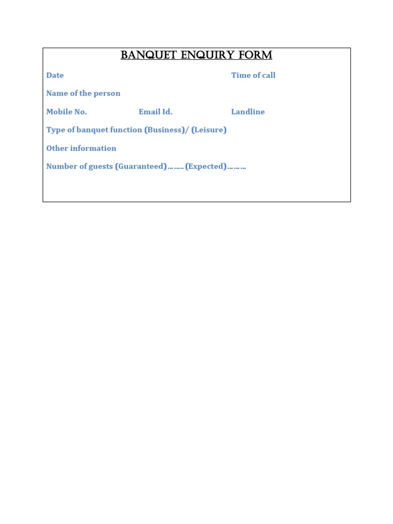 Banquet Enquiry Form Template | PDF
