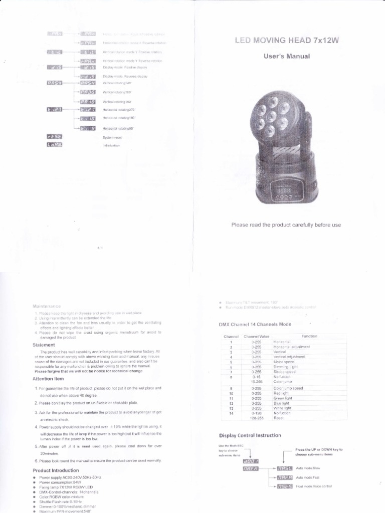 7x12W Mini LED Moving Head Manual | PDF | Nature