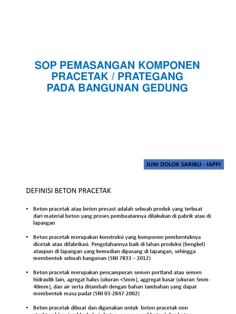 Sop Erection Sistem Precast PD Bangunan Gedung by Jds | PDF