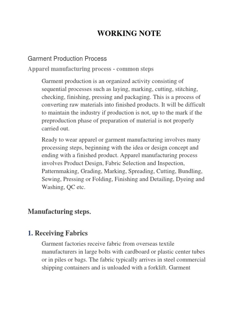 Garment Production Process Overview | PDF | Sewing | Embroidery
