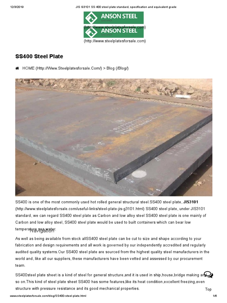 JIS G3101 SS 400 Steel Plate Standard | PDF | Structural Steel | Steel