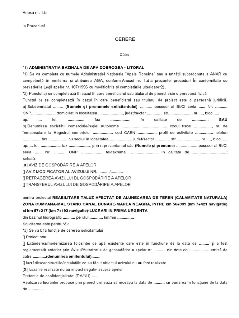 CERERE Anexa 1b (Completata Partial) | PDF