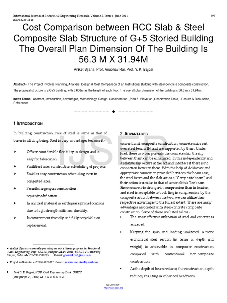 Cost Comparison Between RCC Slab Steel Composite Slab Structure of G 5 ...