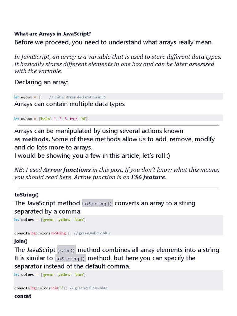 What Are Arrays in JavaScript | PDF | Array Data Structure | Array Data ...