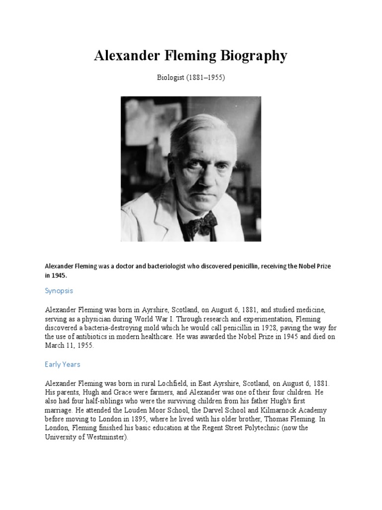Alexander Fleming: Pioneer of Penicillin | PDF | Medical Specialties ...