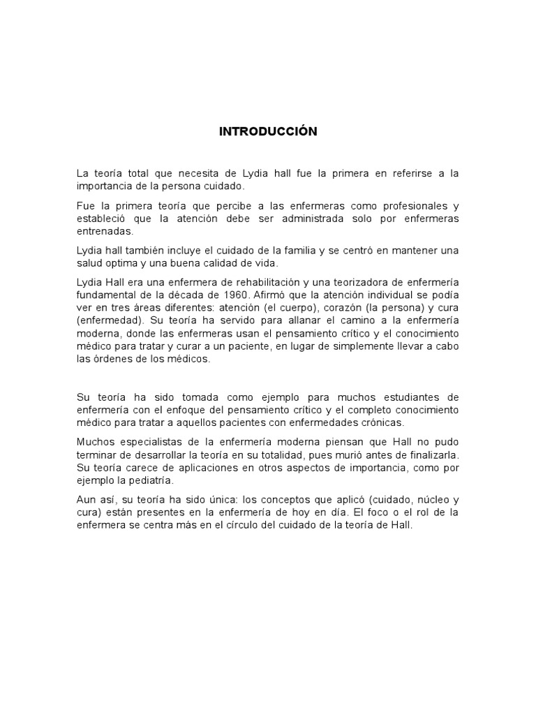 Teoría del núcleo, cuidado y curación de Lydia Hall | PDF | Enfermería | Diagnostico medico