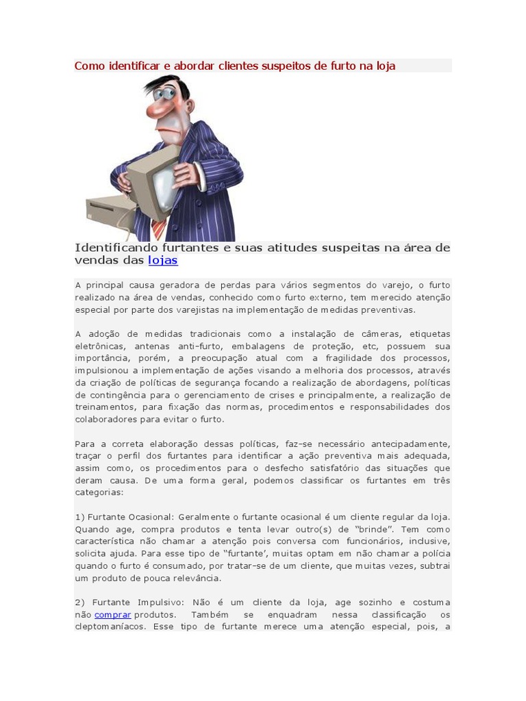 Como Identificar e Abordar Clientes Suspeitos de Furto Na Loja | PDF ...