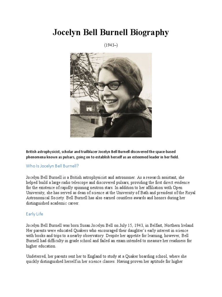 Jocelyn Bell Burnell: A Trailblazer in Astrophysics | PDF | Astronomy ...