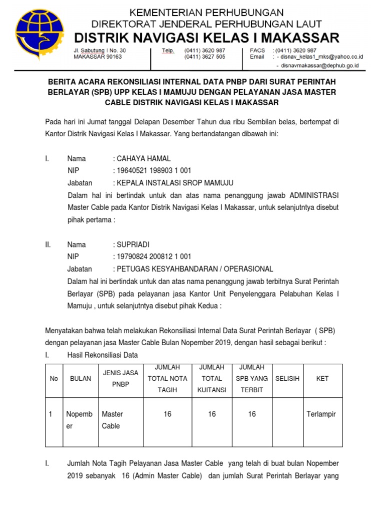 BERITA ACARA REKONSILIASI INTERNAL DATA PNBP Dan SURAT PERINTAH ...