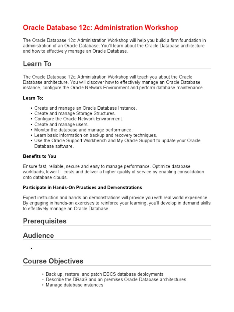 12 C Adminstration | PDF | Databases | Oracle Corporation
