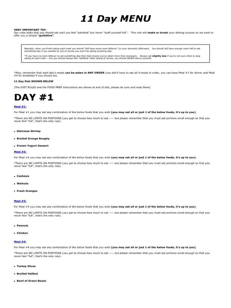 11 Day MENU | PDF | Salad | Meal