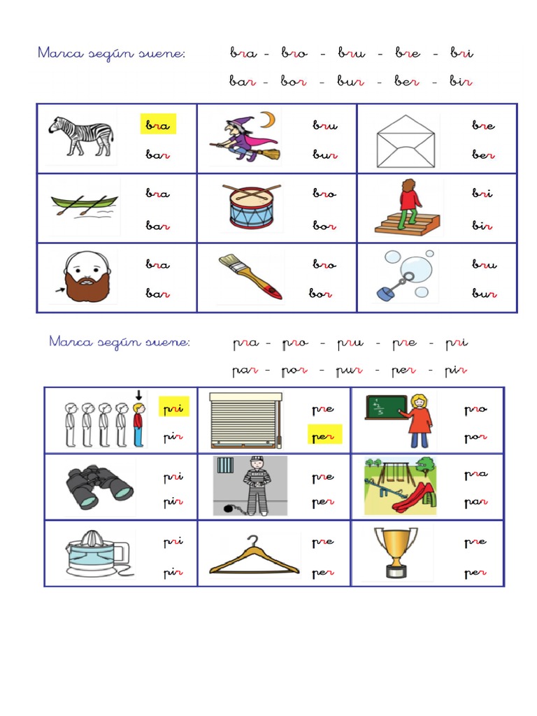 Actividades Fra, Fla, Bra, Bla, Pri, Pla, Cla, Cra, Dra, Tra | PDF
