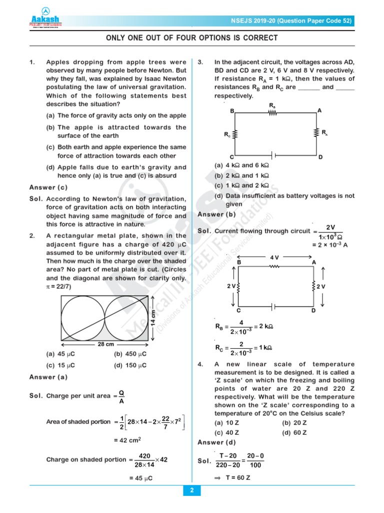 Revised - NSEJS 2019-20 (17 Nov 2019) - Answers & Solutions | PDF ...
