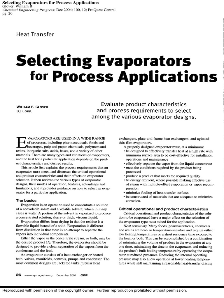 Selecting Evaporators For Process Applications | PDF | Law