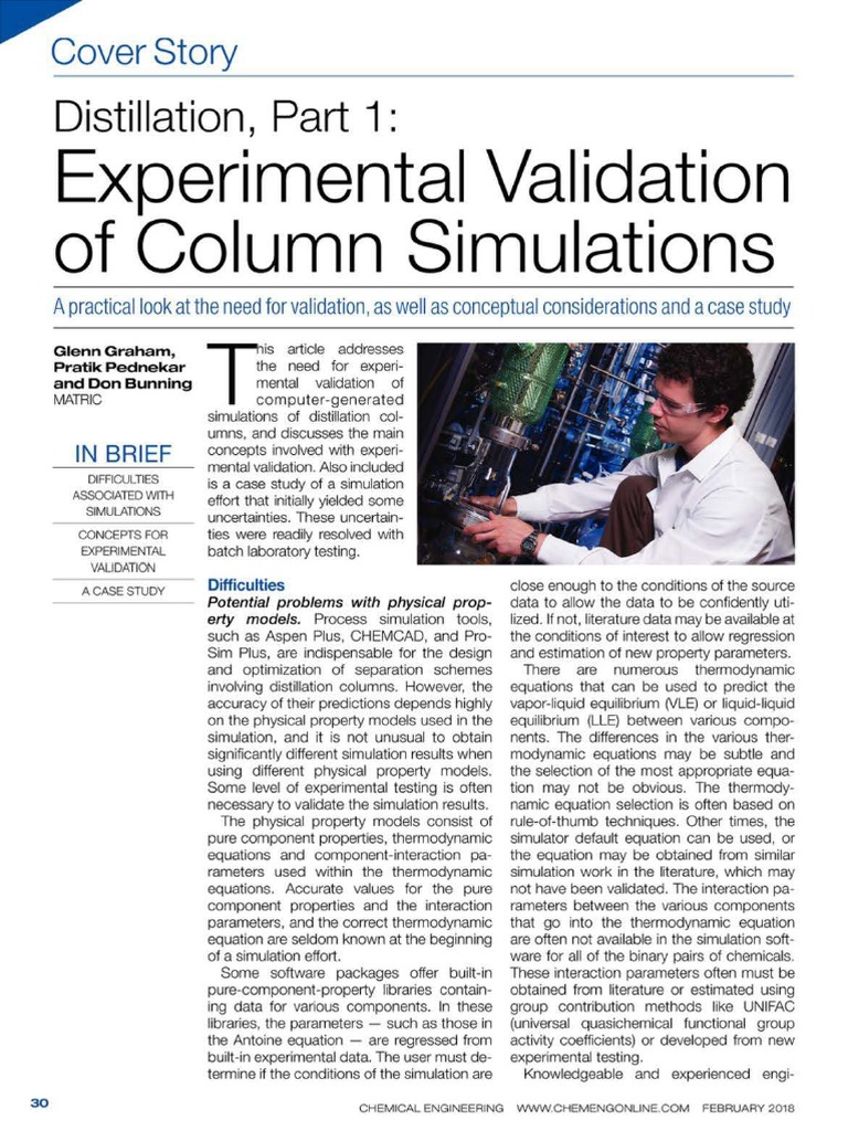 Distillation Part 1 Experimental Validation Of Column Simulations Pdf