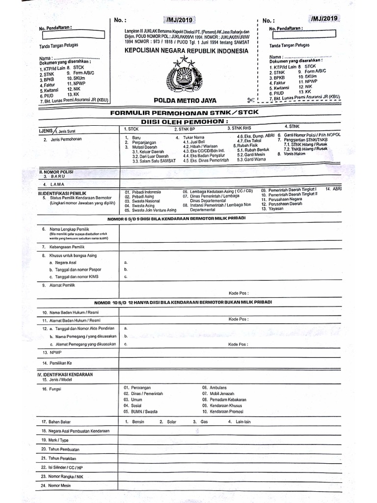 Formulir Permohonan STNK
