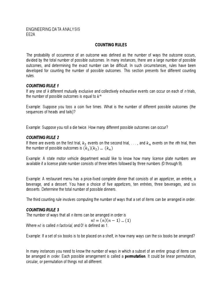 Analysis of Probability Concepts and Counting Rules for Engineering ...