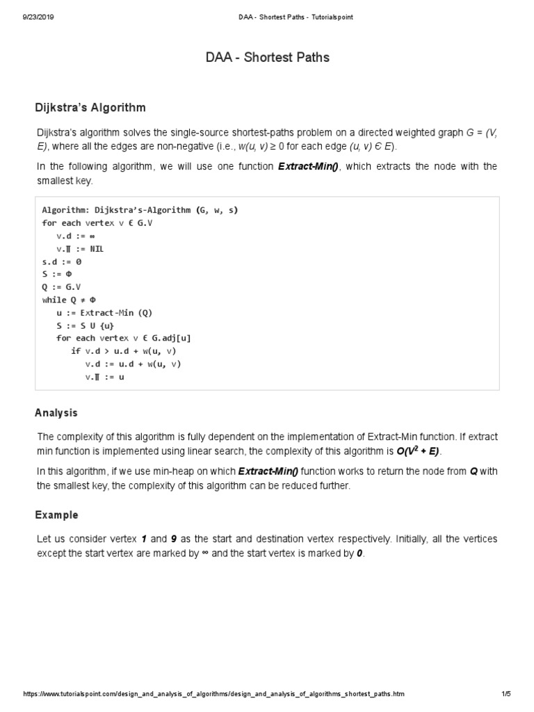 DAA - Shortest Paths - Tutorialspoint | PDF | Vertex (Graph Theory ...