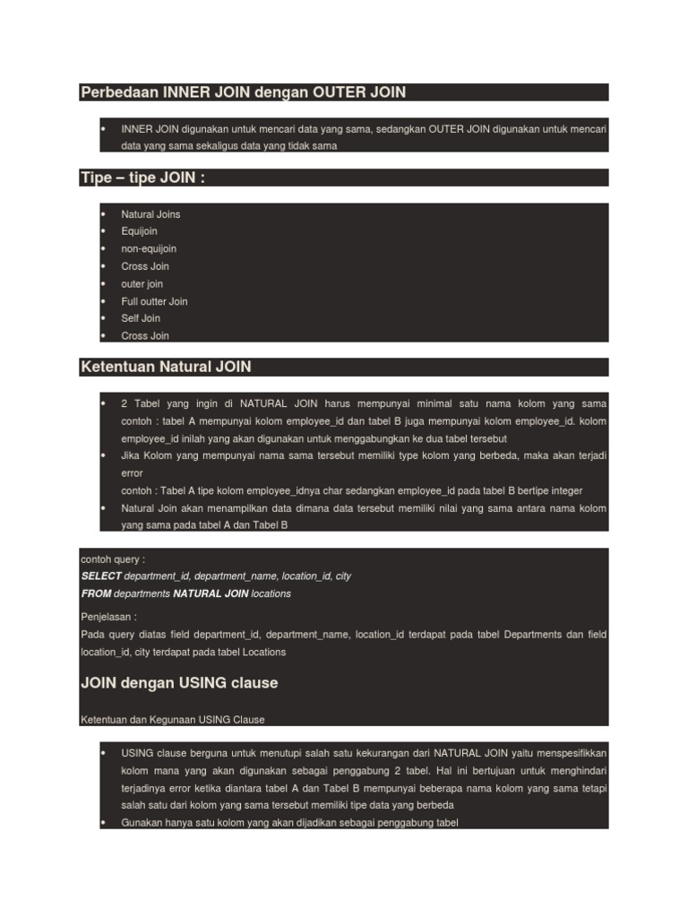 Perbedaan Inner Join Dengan Outer Join | PDF Perbedaan Inner Join Dengan Outer Join | PDF