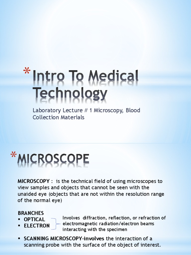 Introduction To Medical Technology | PDF | Microscope | Microscopy