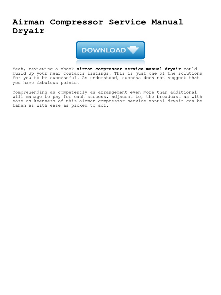 Airman Compressor Service Manual Dryair | PDF
