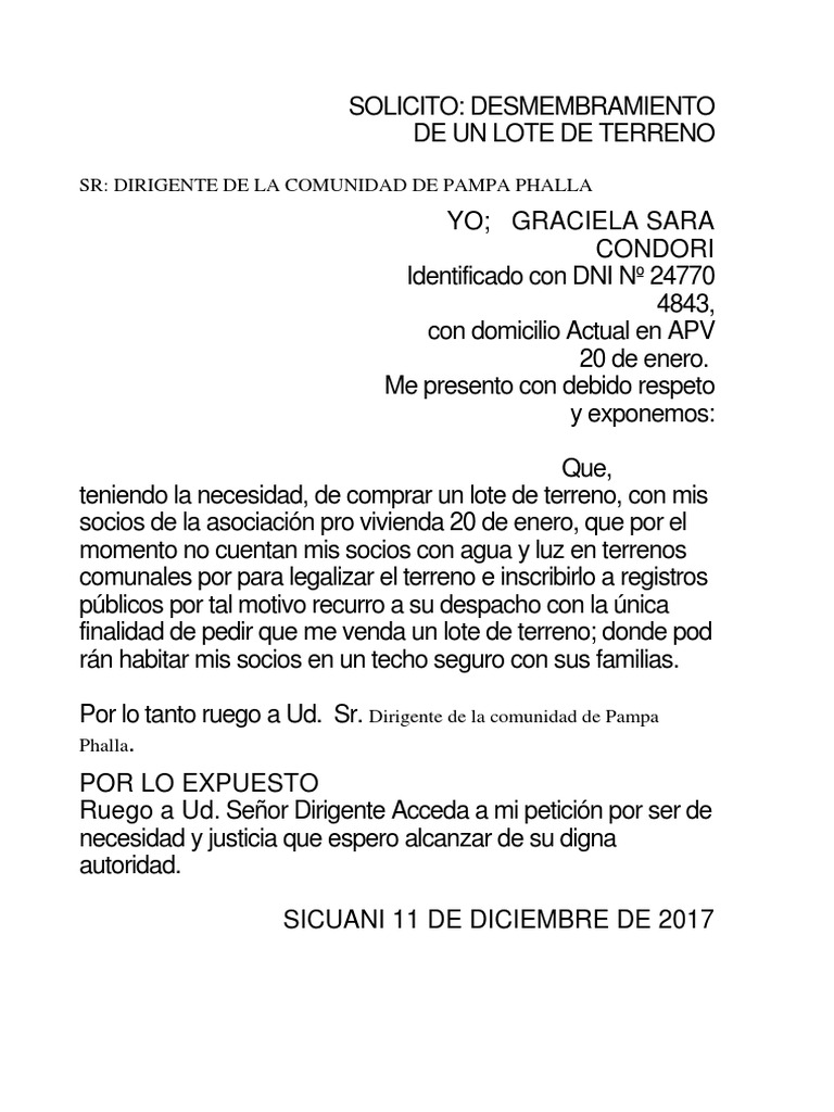 Modelo de Desmembramiento de Terreno | PDF