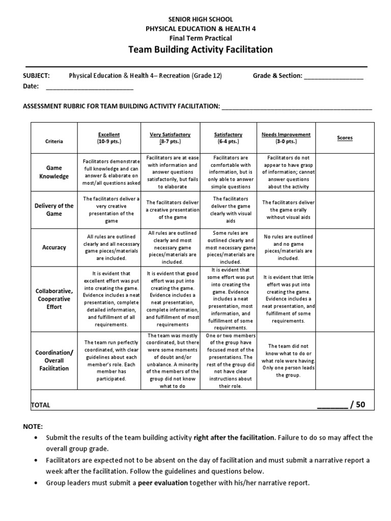 Team Building Activity Rubrics | PDF | Rubric (Academic) | Physical ...