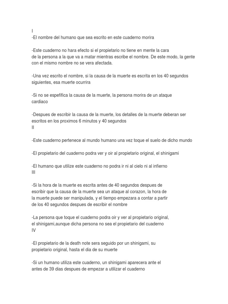 Reglas de La Death Note | PDF | Muerte | Suicidio
