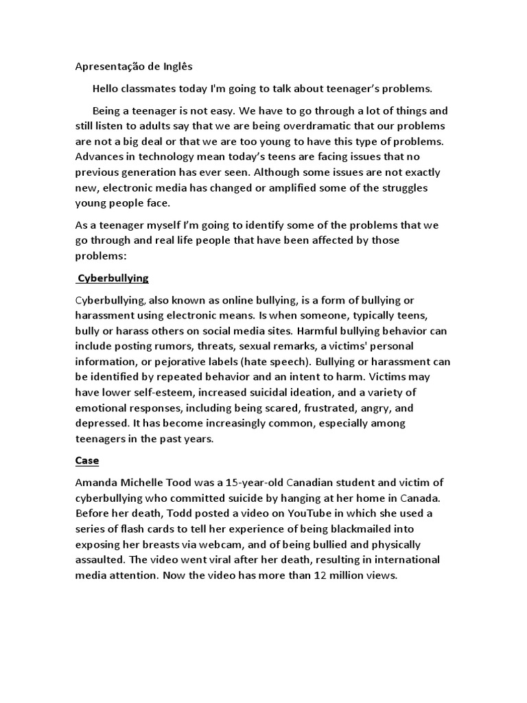 English Oral Presentation | PDF | Cyberbullying | Bullying