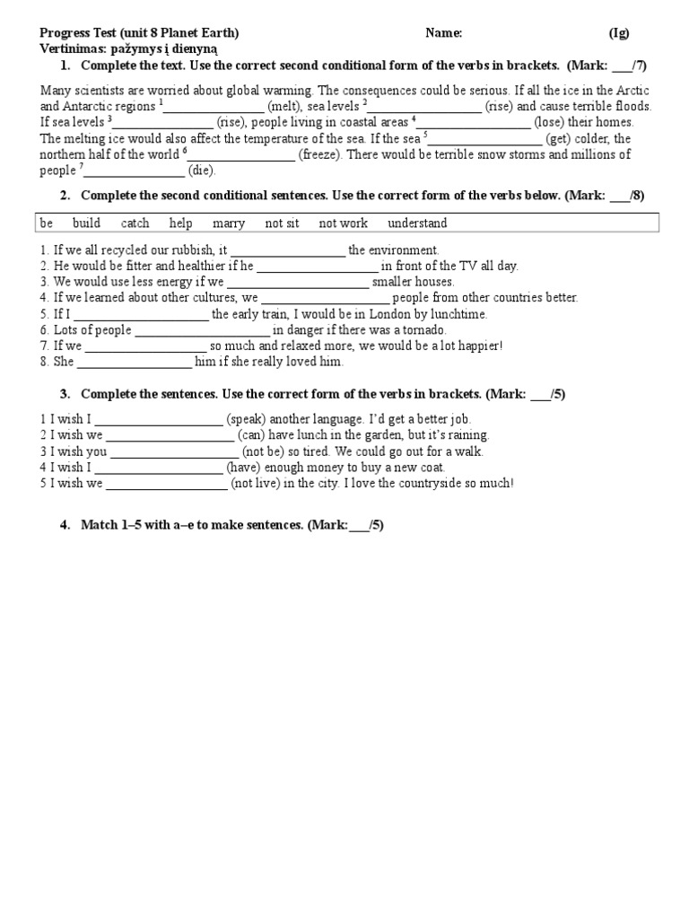 Progress Test 8 Unit Ig (Solutions Pre-Intermediate) | PDF | Ice ...