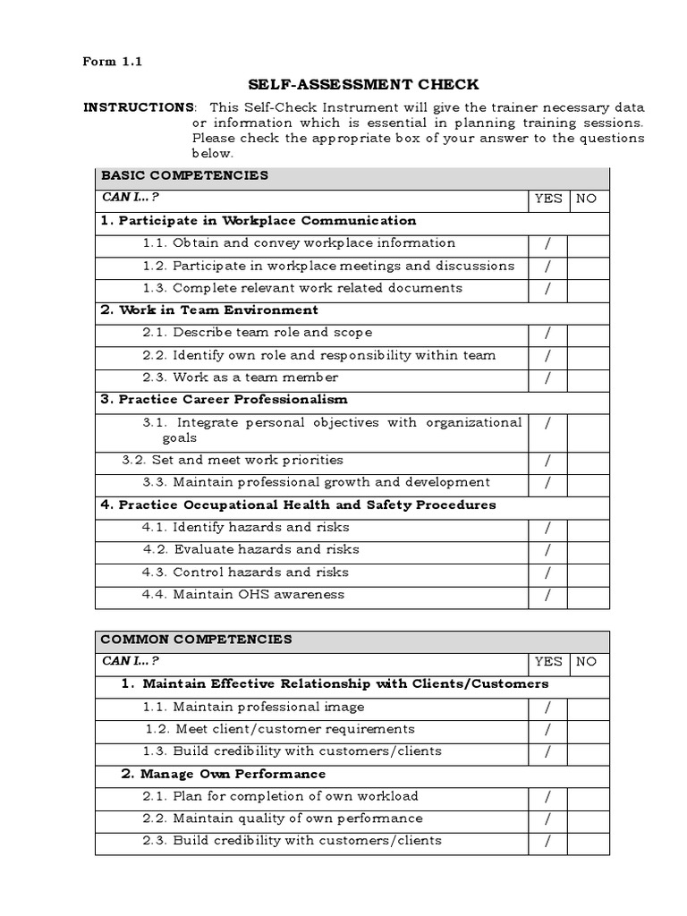 Self Assessment Checklist | PDF | Hairdresser | Occupational Safety And ...