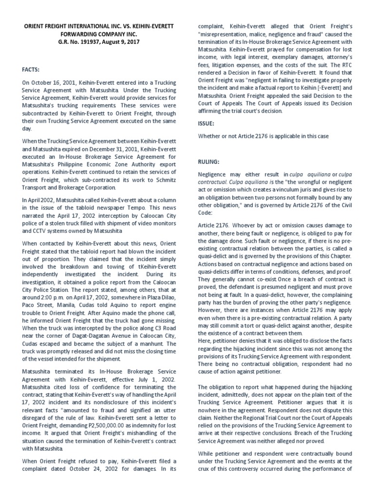 Orient Freight Vs Keihin Everett | PDF | Negligence | Law Of Obligations