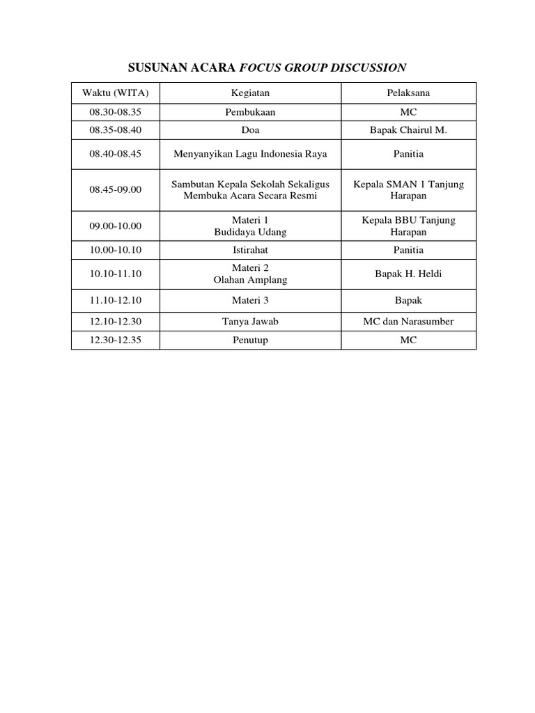 Susunan Acara Focus Group Discussion | PDF
