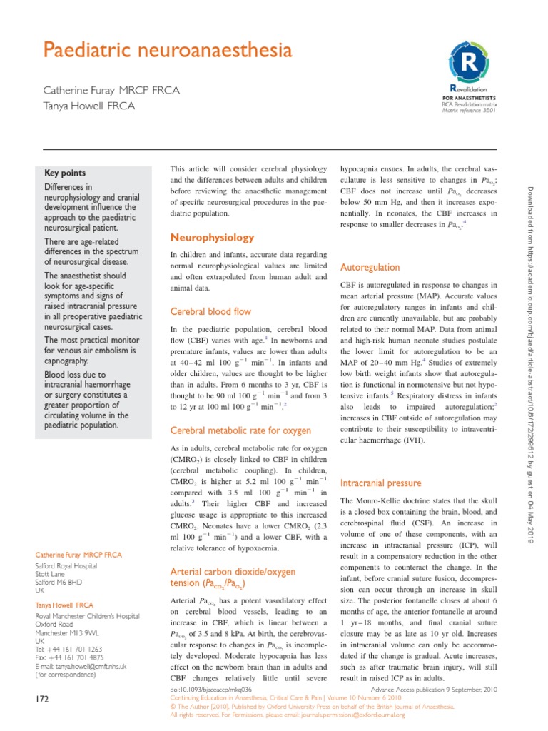 Paediatric Neuroanaesthesia PDF | PDF | Medicine | Medical Specialties