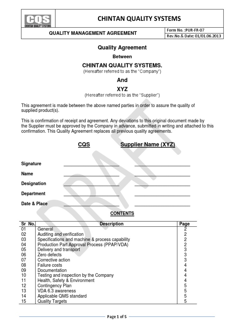 Supplier Quality Agreement | PDF | Packaging And Labeling ...