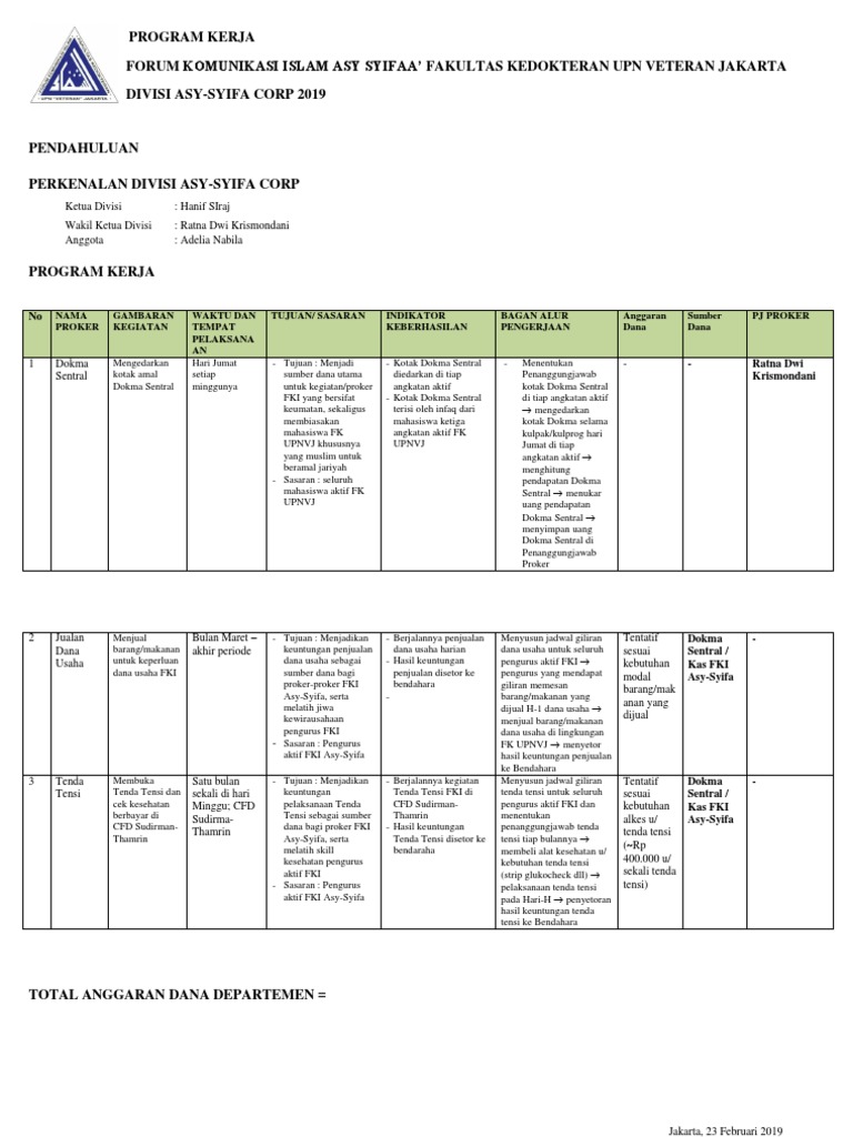 Format Proker Fki - Asy - Syifa Corp | PDF